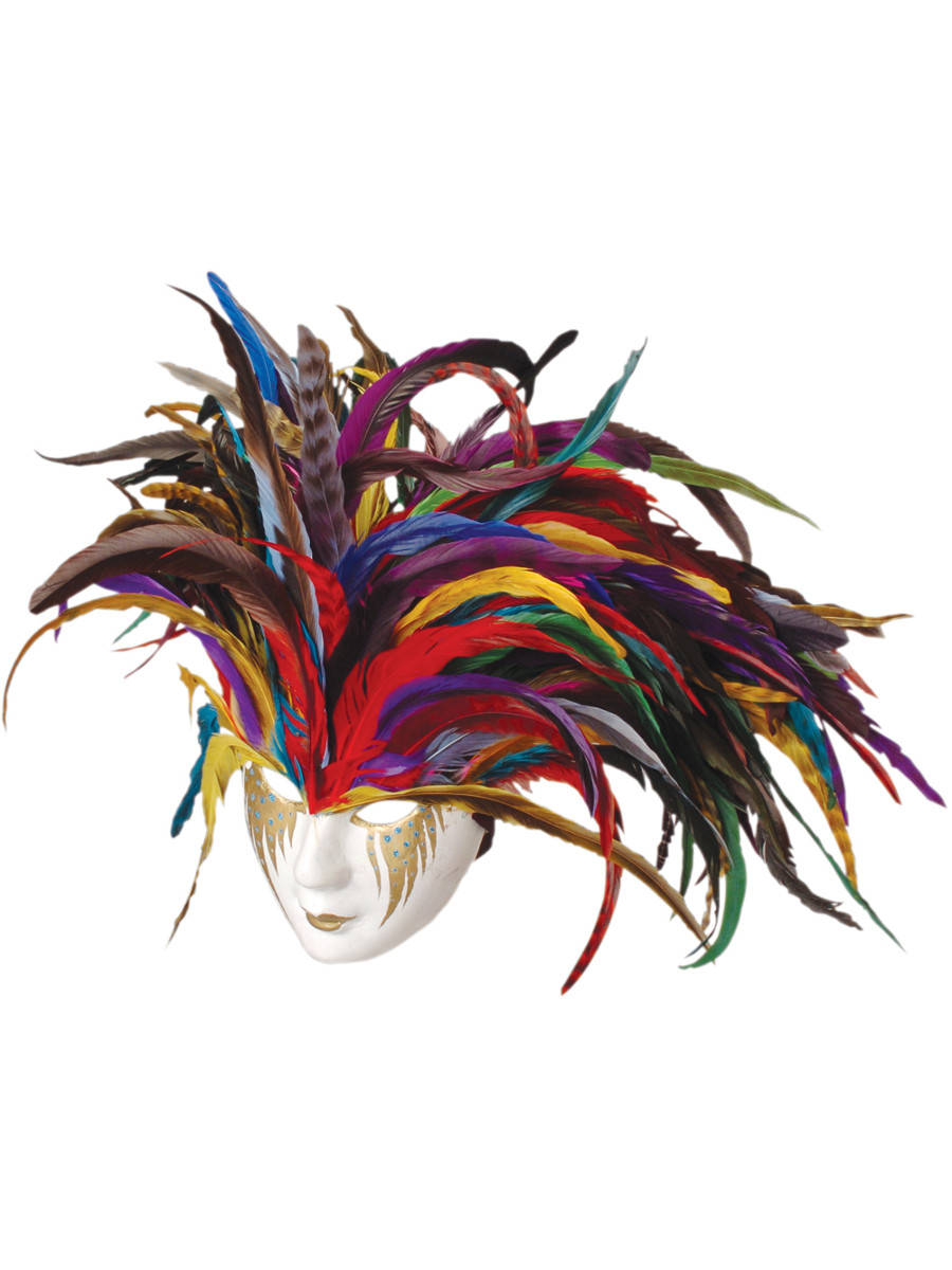 Deluxe Paper Mache Feather Mardi Gras Carnival Costume Mask