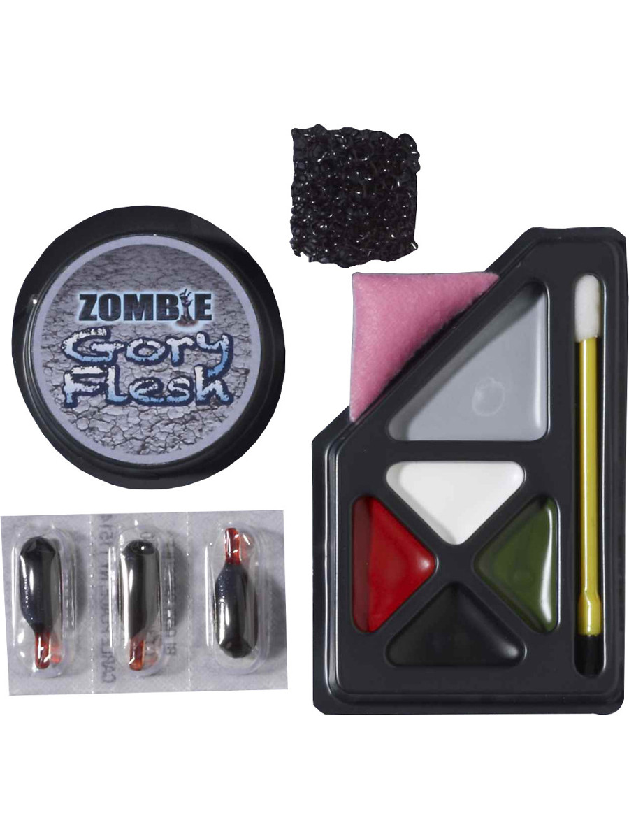 Deluxe Zombie Makeup Kit with Gory Flesh and Blood Capsules