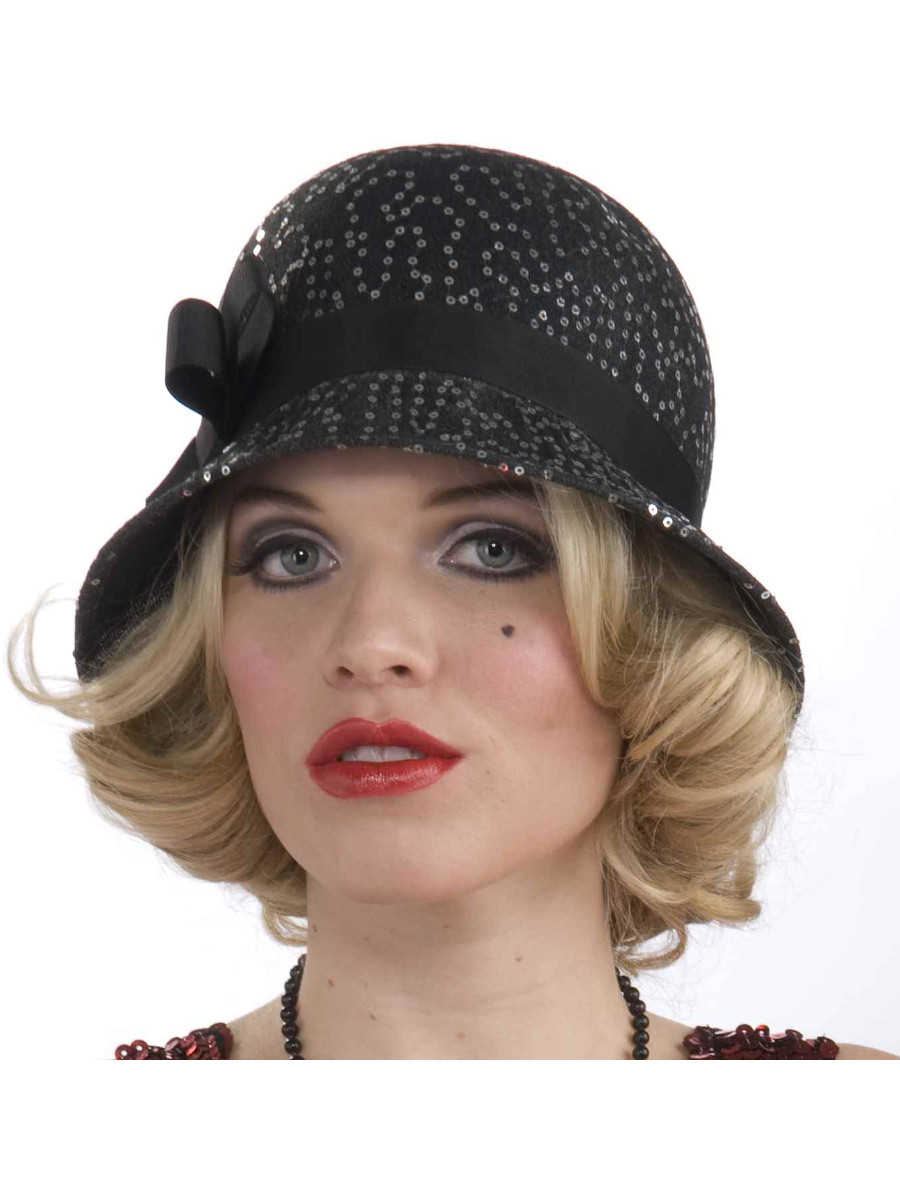 Black Sequin Flapper Hat