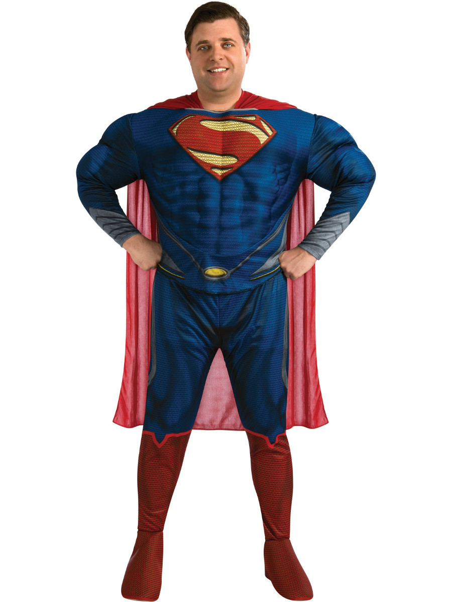 Men's Deluxe Plus Size 46-52 Man of Steel Superman Muscle Costume
