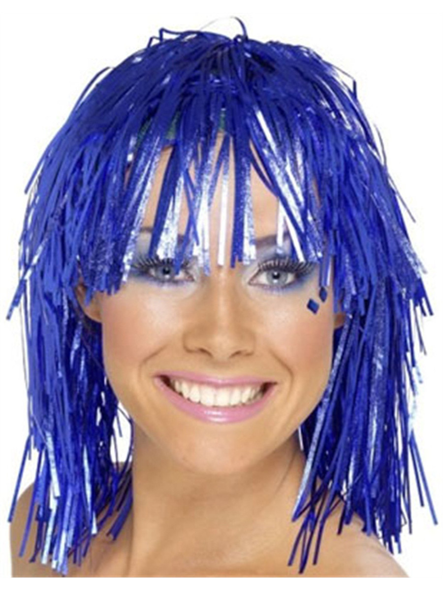 Adult or Kids Economy Blue Foil Tinsel Costume Wig