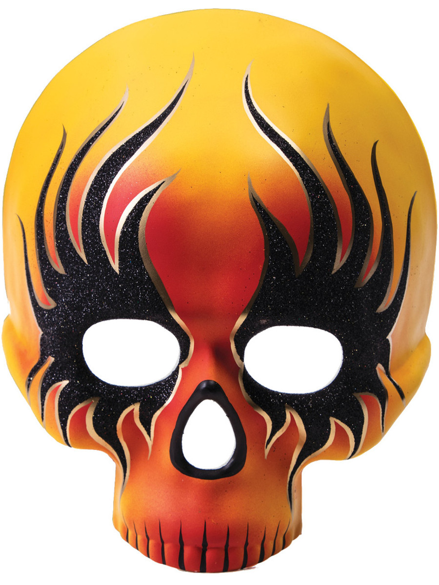 Adult's Orange Flaming Skull Mask