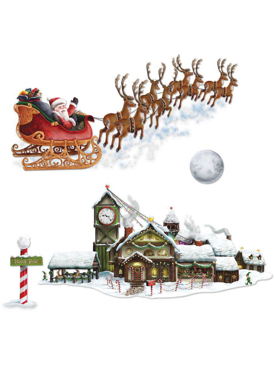 4 Count Santa's Sleigh And Workshop Props