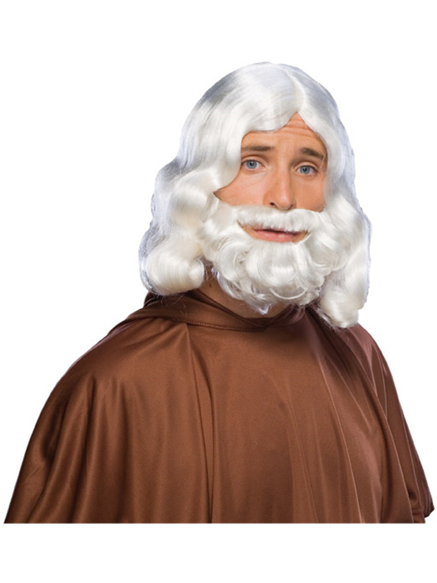 Men's White Biblical Beard And Wig Set