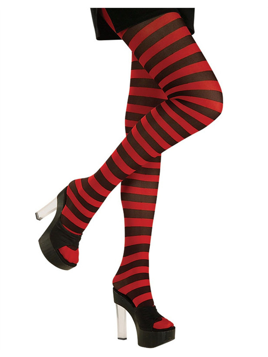 Women's Black and Red Striped Tights