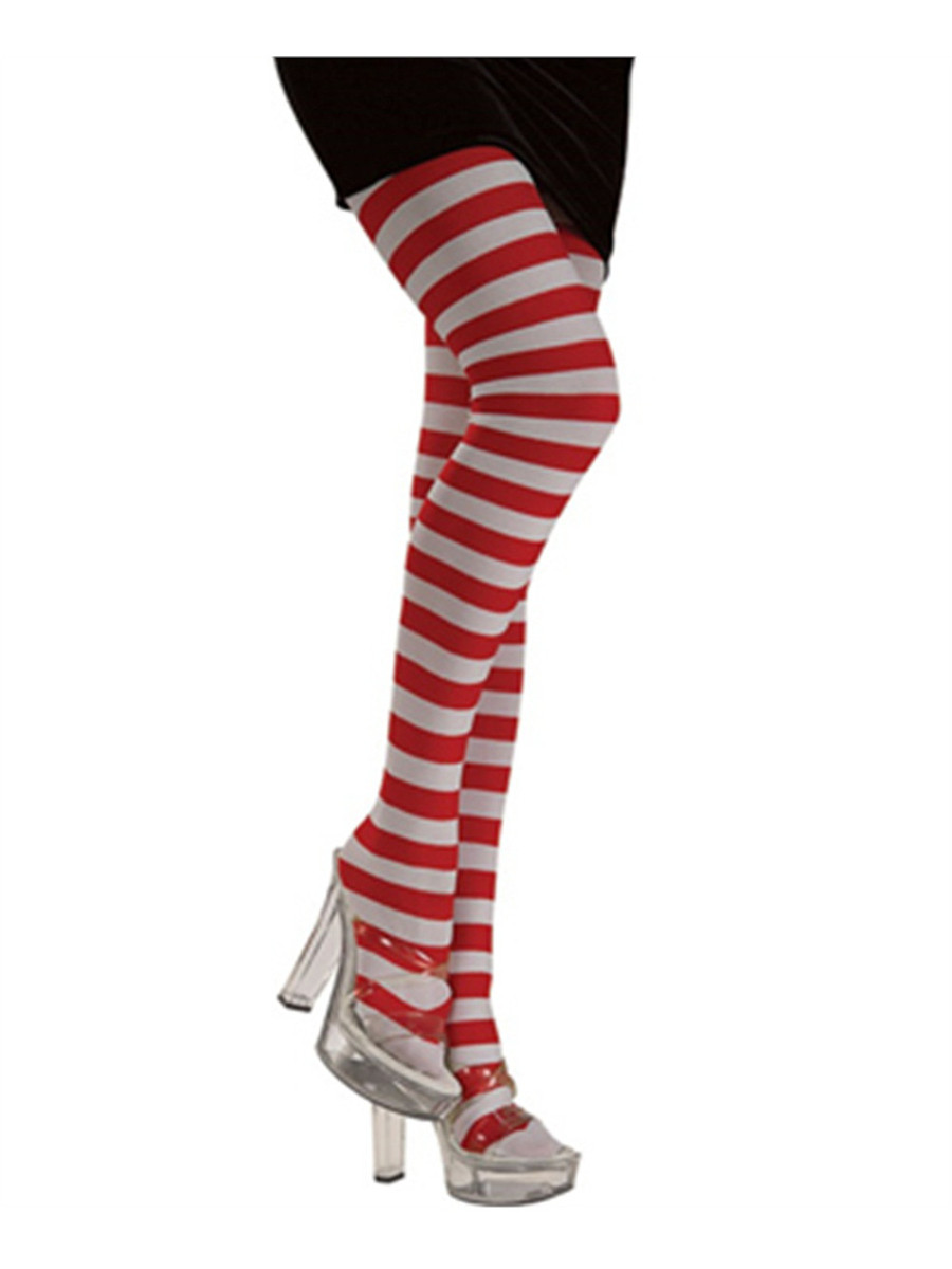 Women's Red and White Striped Tights
