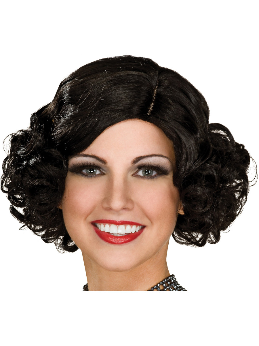 Adult Black 20s Flapper Gangster Girl Costume Flip Wig