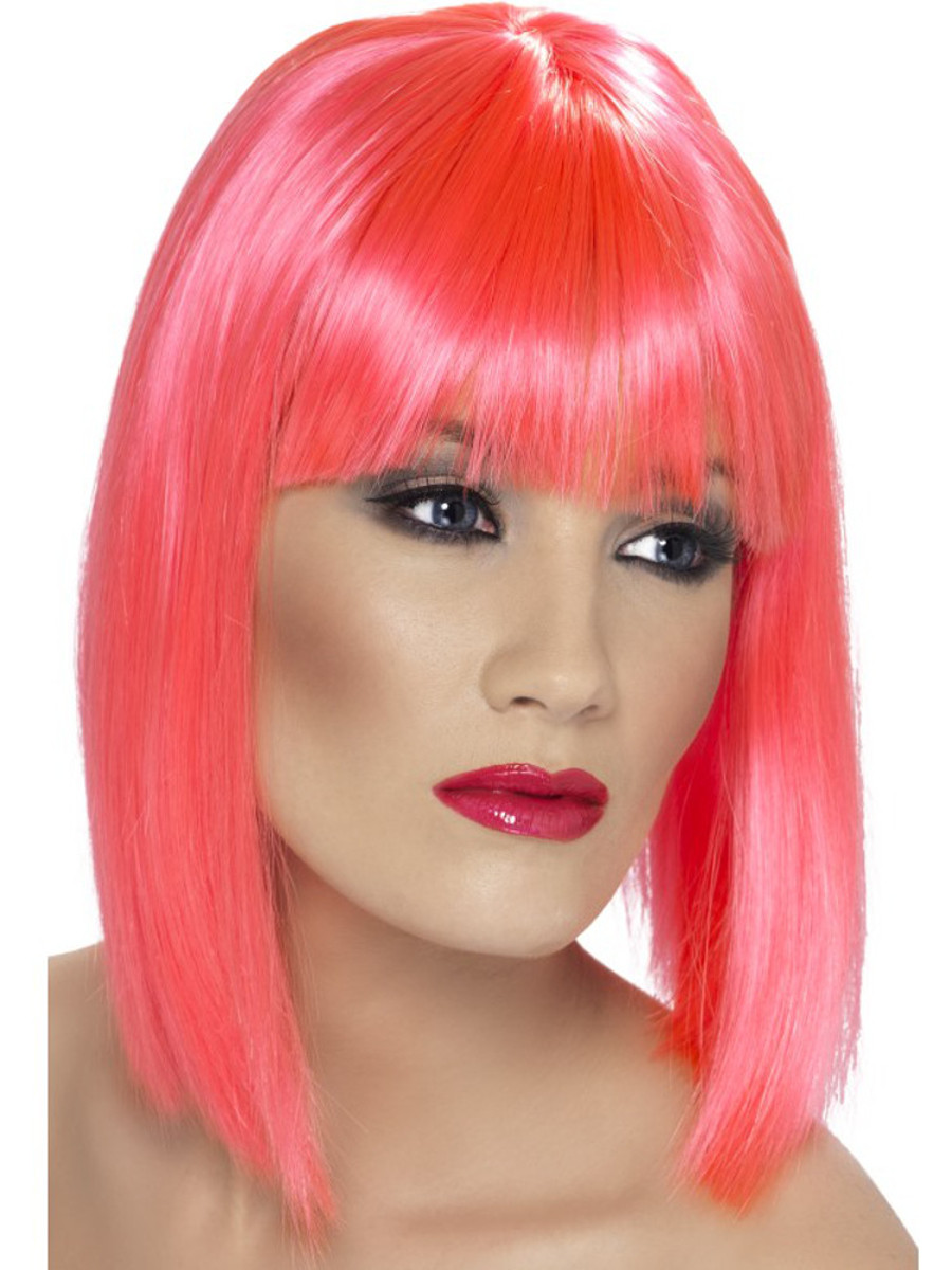 Short Blunt Neon Pink Glam Wig