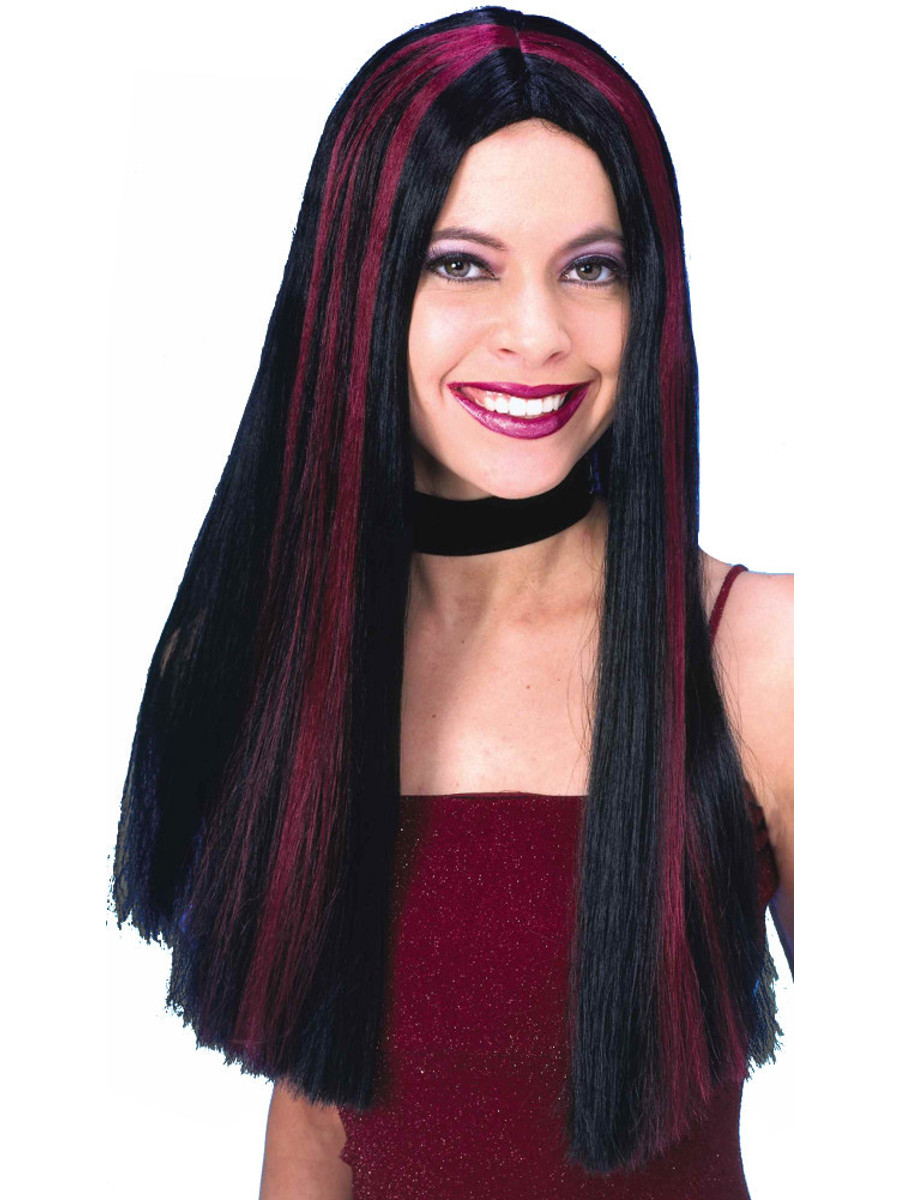 Long Black and Burgundy Witch Wig