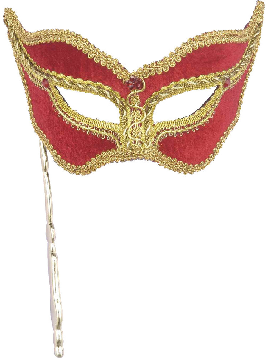 Deluxe Stick Handle Red and Gold Venetian Mask