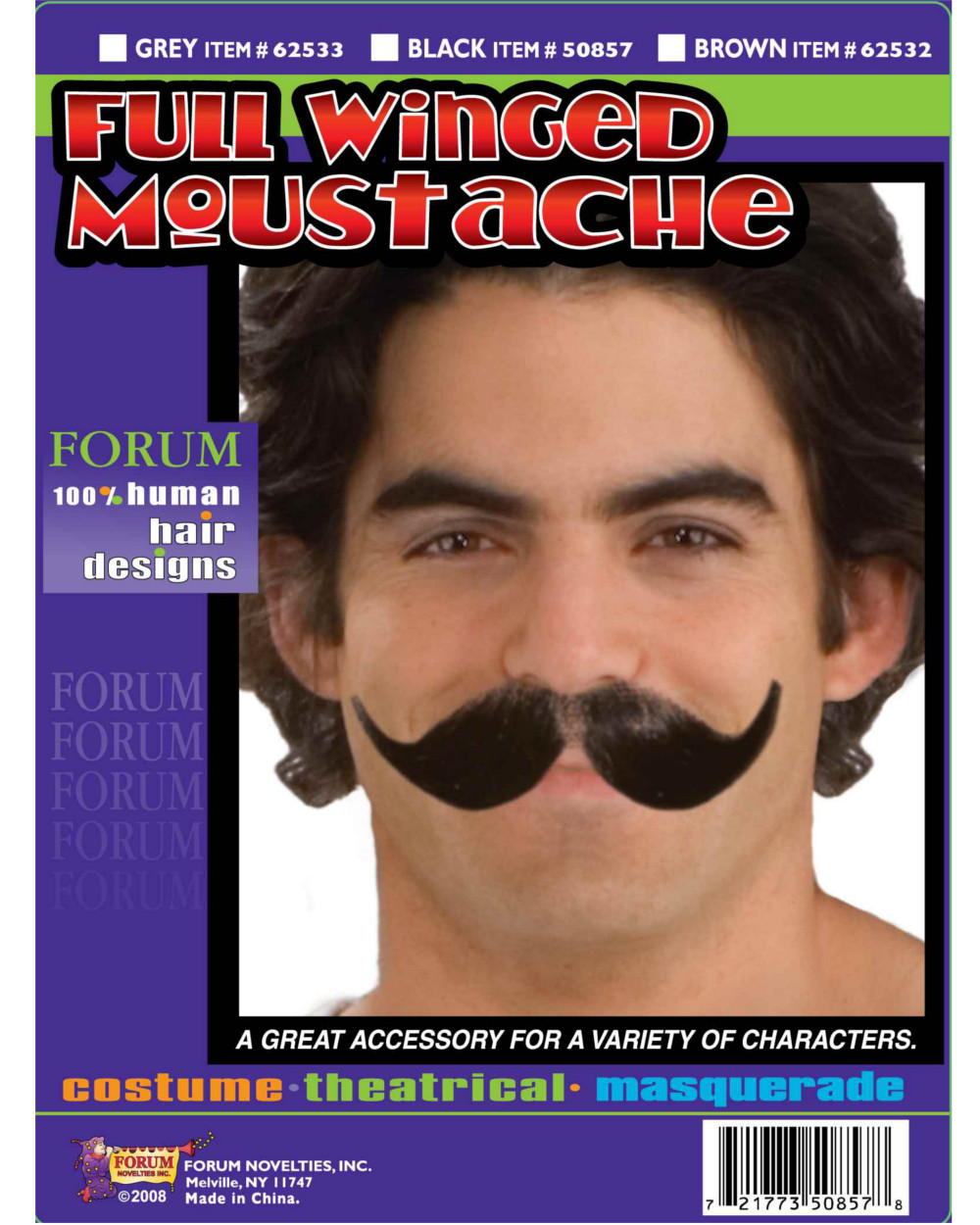 Grey Full Winged Handlebar Mustache