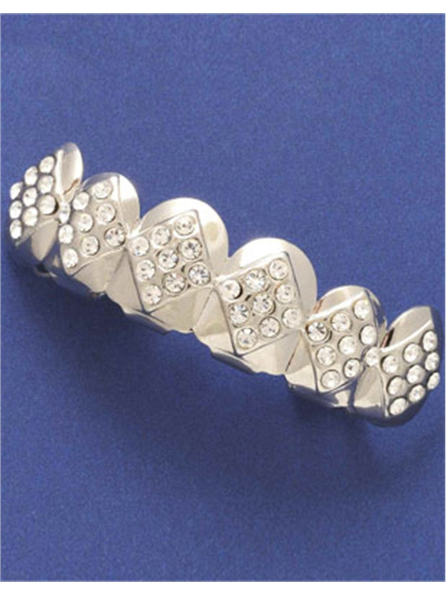 Deluxe Pimp Rapper Silver Diamond Grillz Set