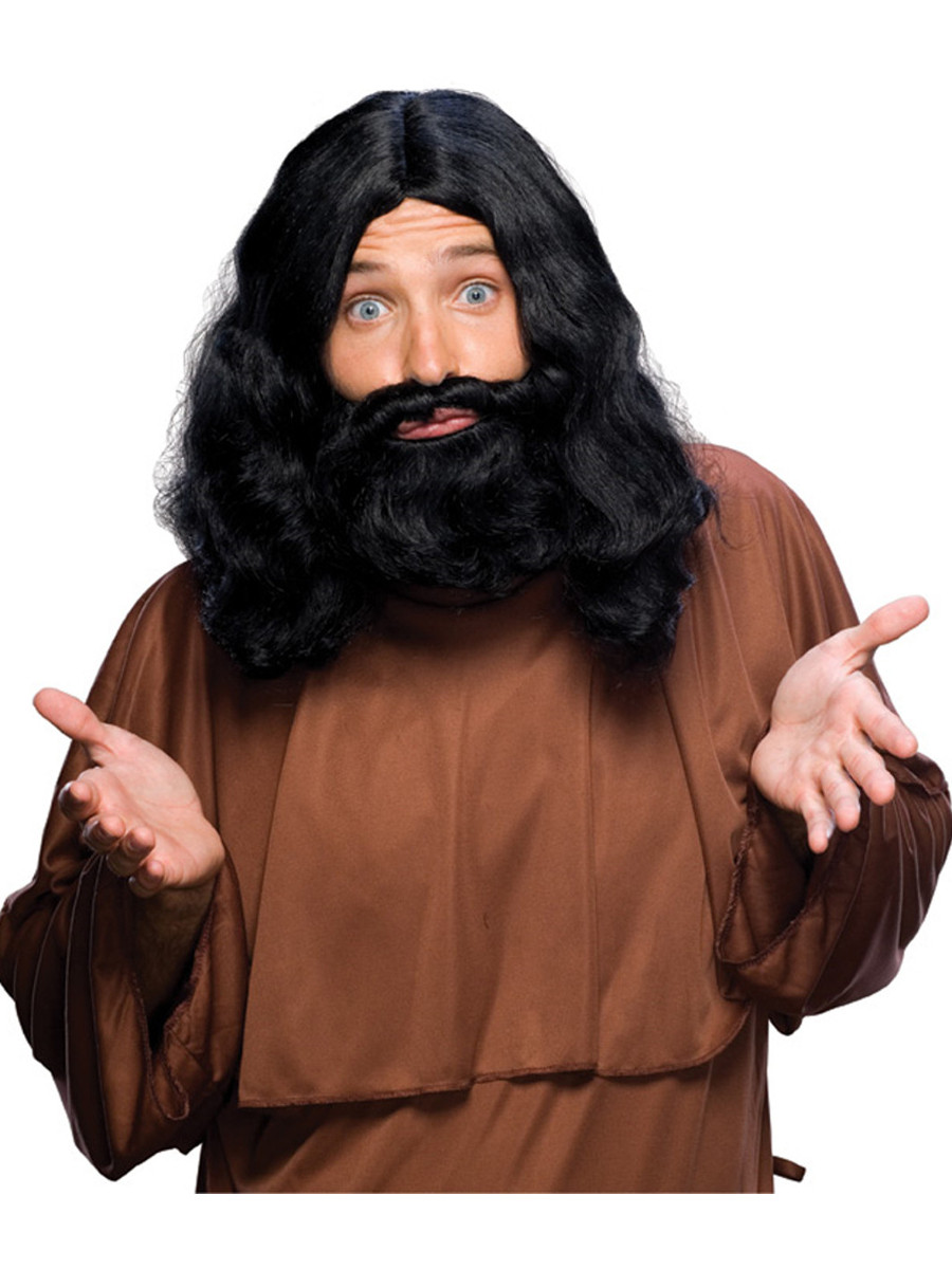 Men's Black Biblical Beard And Wig Set