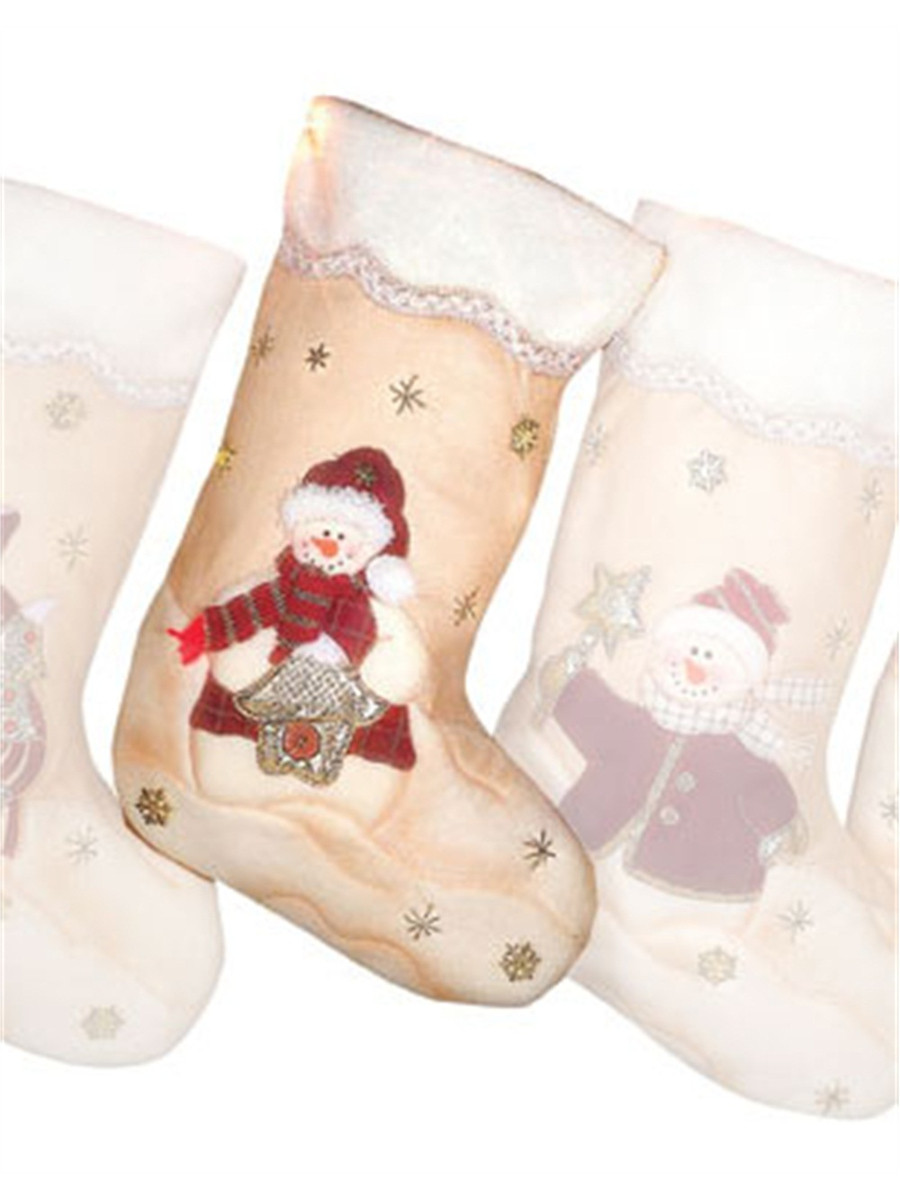 20" Vintage Style Christmas Stocking Beige Snowman