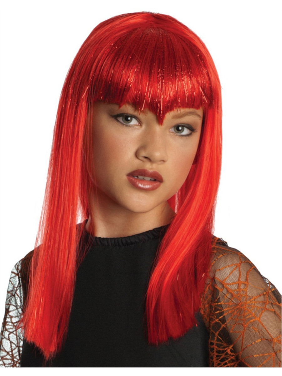 Kid's Red Glitter Vamp Wig