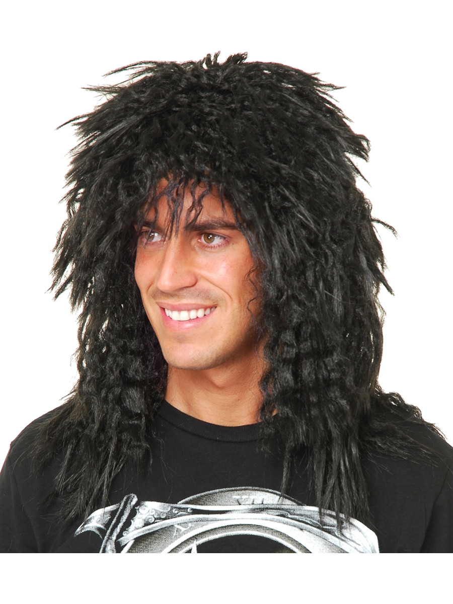 Long Black 80s Rockstar Wig