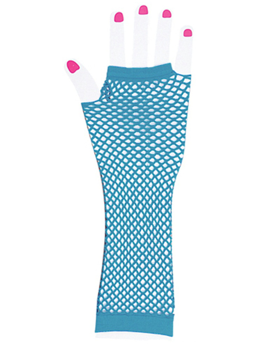Adult's Blue Glam Rock Fishnet Fingerless Costume Long Gloves