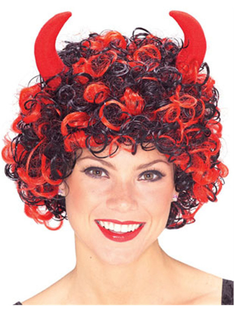 Adult's Black and Red Devil Demon Satan Wig with Horns