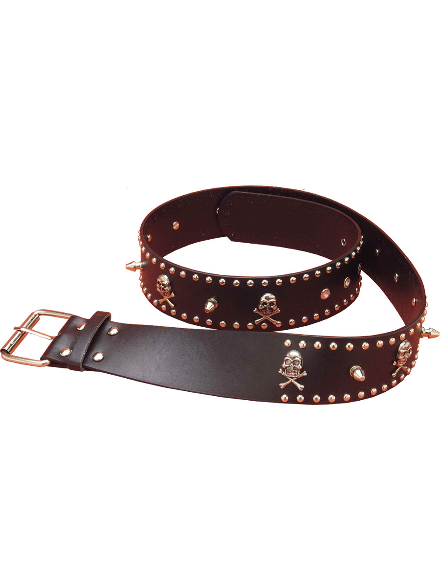 Studded Leather and Silver Skull Belt
