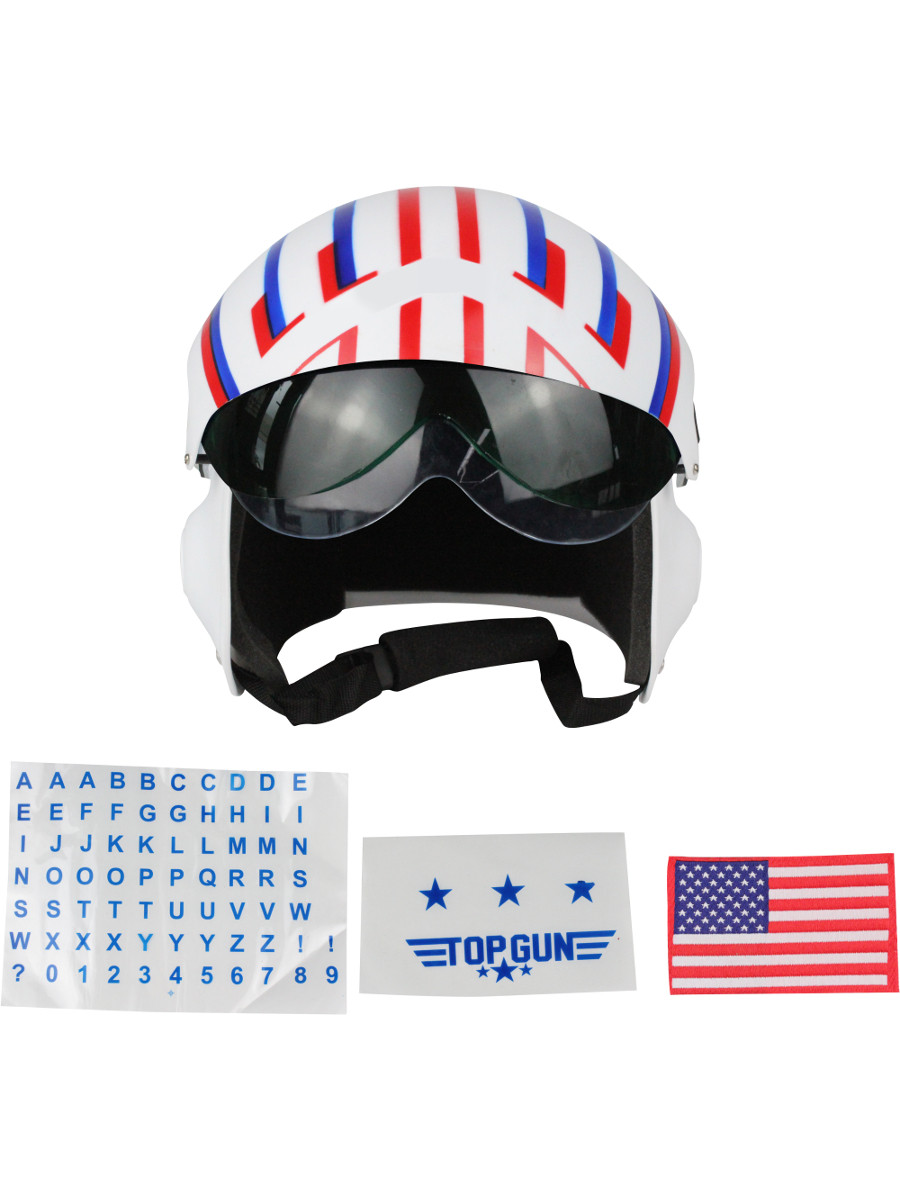 Adult's White Top Gun Pilot Helmet With Stickers Costume Accessory