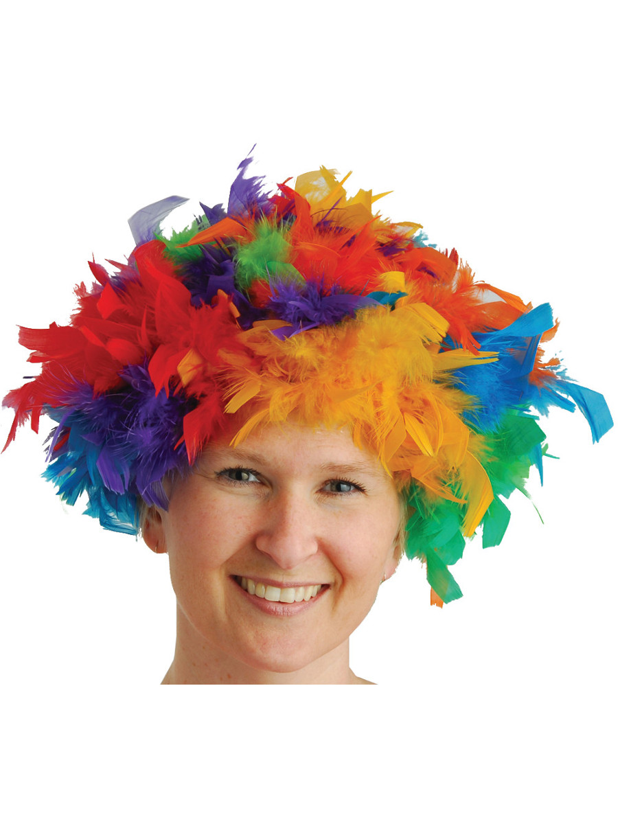 Deluxe Rainbow Carnival Jester Costume Feather Wig