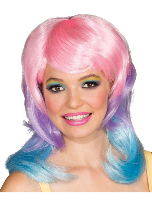 Women's Pink and Blue Cotton Candy Curl Wig