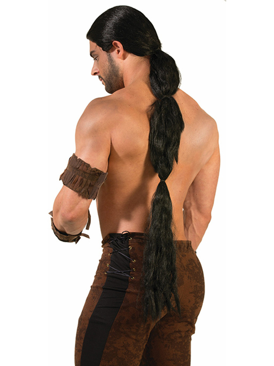 Long Black Warrior Ponytail Wig