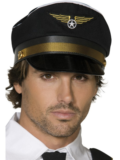 Adult's Black Pilot Hat With Emblem