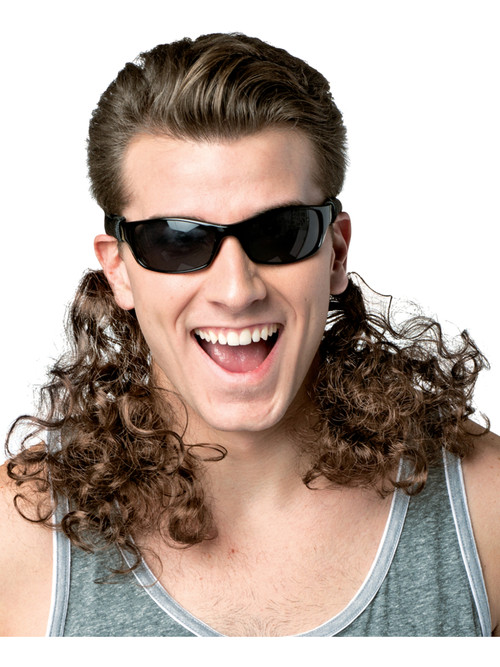 Curly Redneck Brown Wig Tail Strap With Glasses
