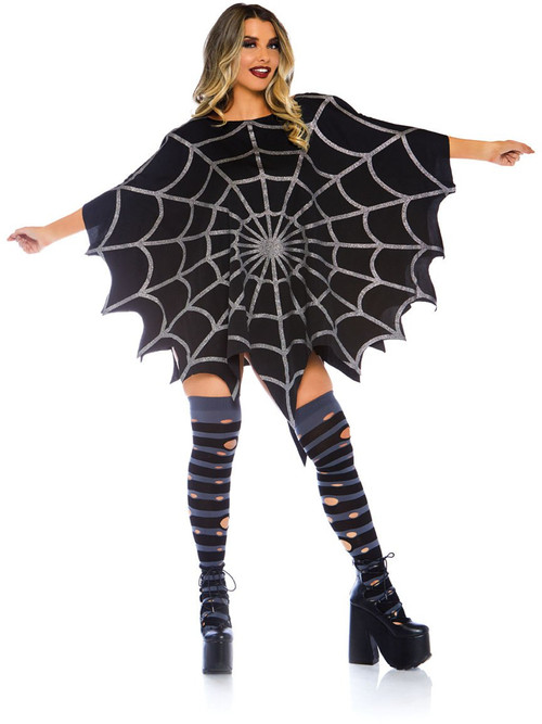 Black Glitter Spider Web Poncho