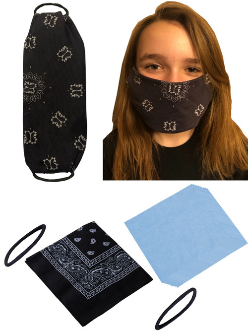 Set of 4 Black Bandana Face Mask DIY Kits With 24 Filters