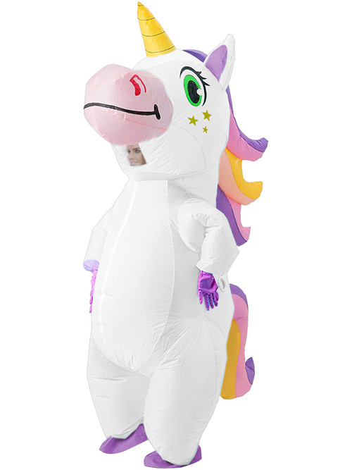 Adult's White And Rainbow Unicorn Inflatable Costume
