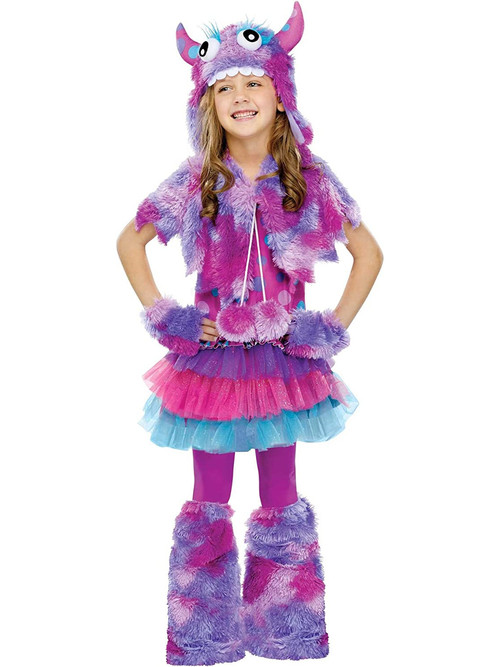 Big Fuzzy Cute Polka Dot Purple Monster Girl's Costume