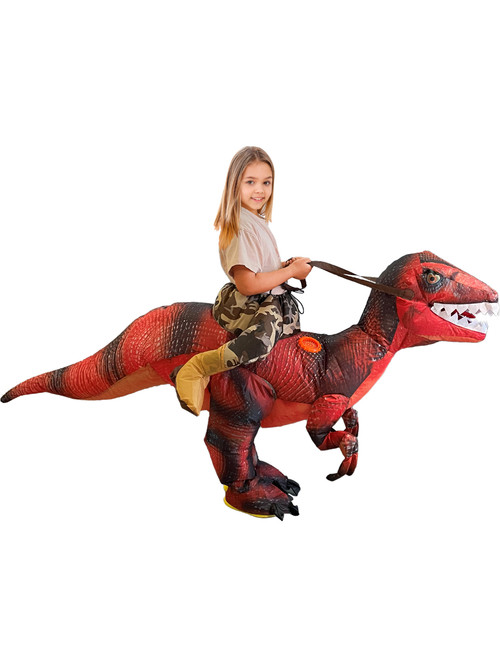 Child's Red Ride On Velociraptor Inflatable Costume