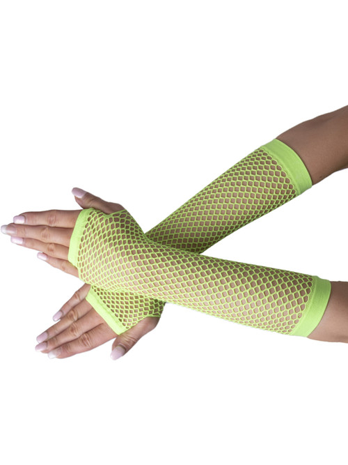 Adult's Long Neon Green Fishnet Gloves