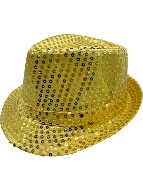 Adult's LED Light Up Gold Sequin Fedora Jazz Hat