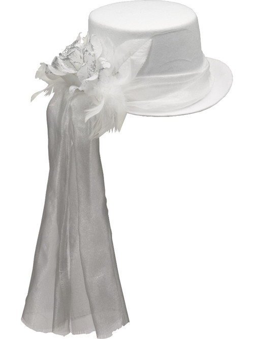 White Top Hat With Rose and Veil