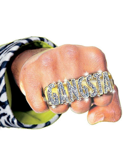 Costume Rapper Bling Gold & Diamond GANGSTA Ring