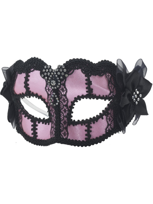Pale Pink and Black Lace Venetian Mask