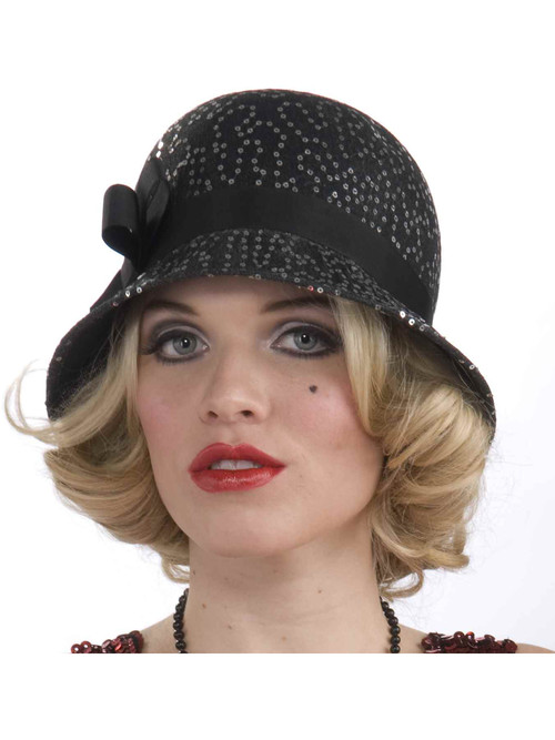 Black Sequin Flapper Hat