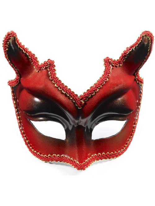Red & Black Horned Devil Half Mask