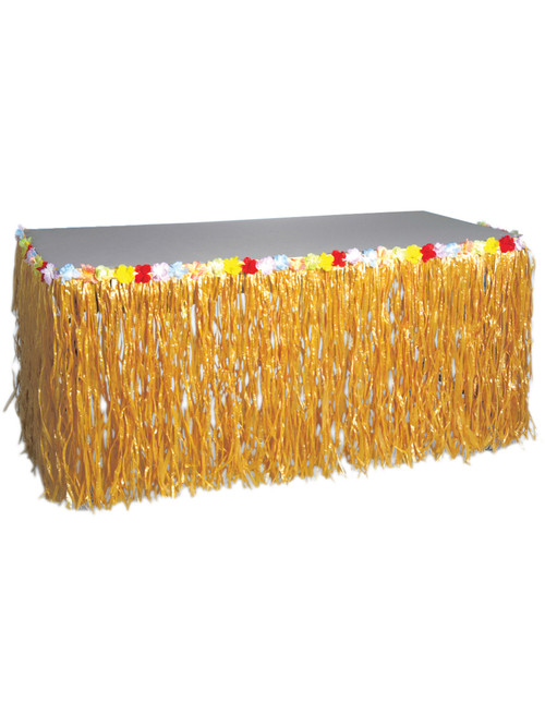 Natural Looking Grass Table Skirt Fringe With Flowers