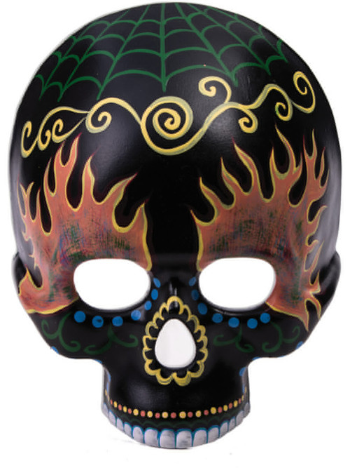 Adult's Black Flaming Skull Mask