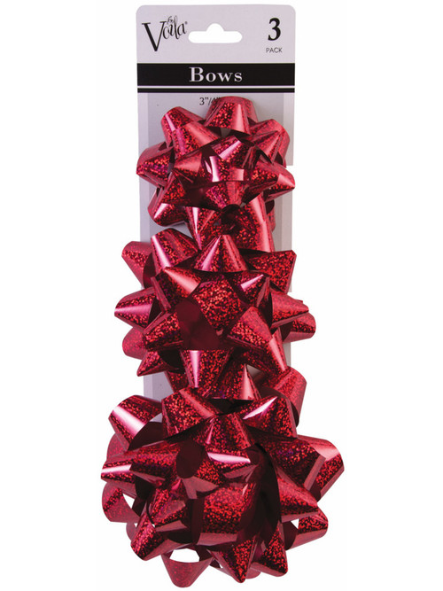 3 Piece Red Metallic Star Bows Set