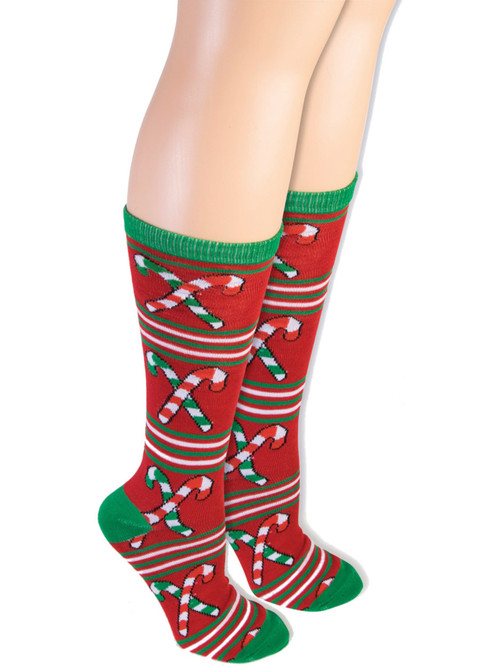 Adult's Red And Green Christmas Long Socks