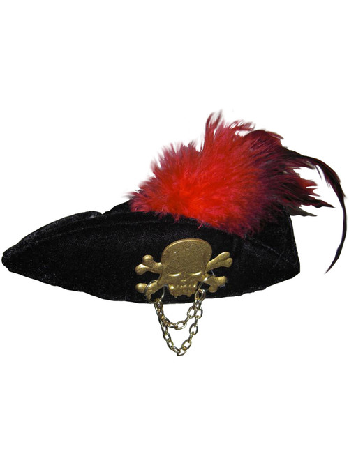 Women's Black Mini Pirate Hat With Feathers