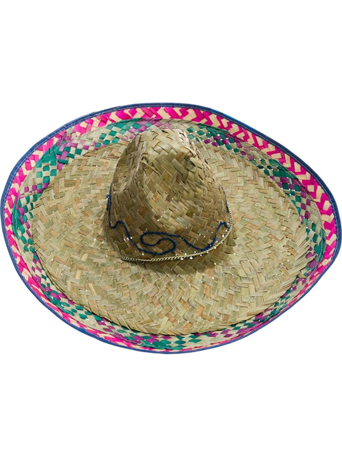 Large Adult Mexican Costume Sombrero Hat with Blue Trim