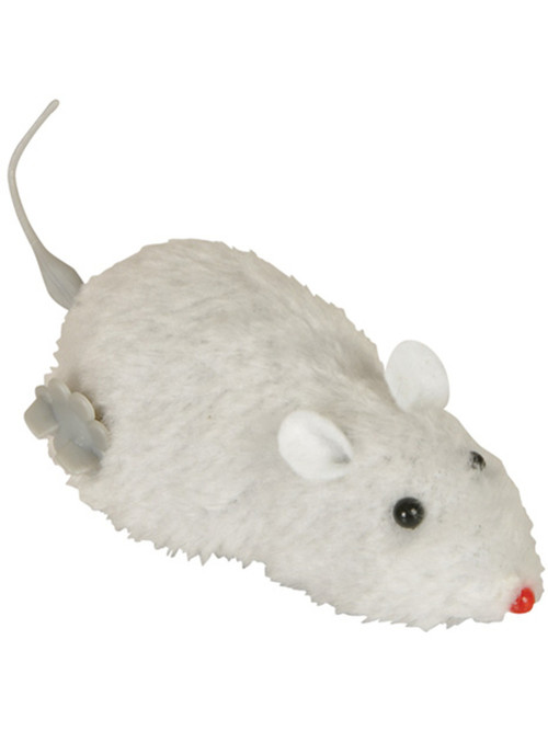 White Wind Up Furry Mouse