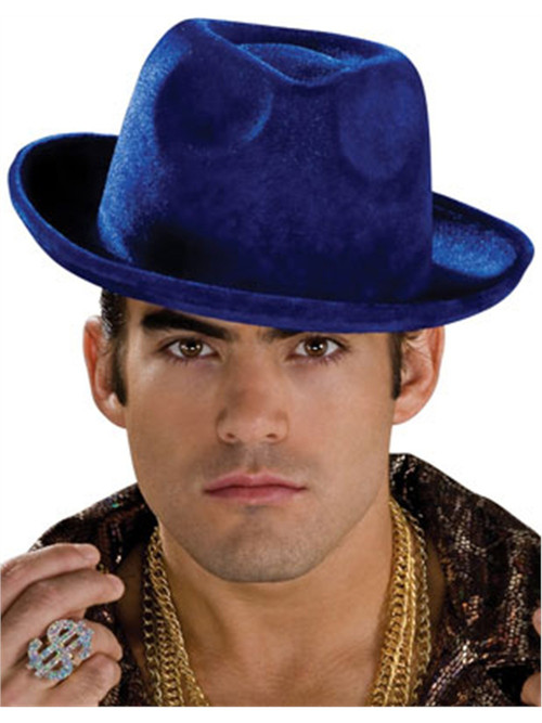 Blue Felt Pimp Gangsta Costume Party Fedora Hat