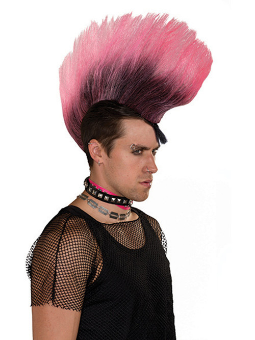 Deluxe Pink and Black Mohawk Wig